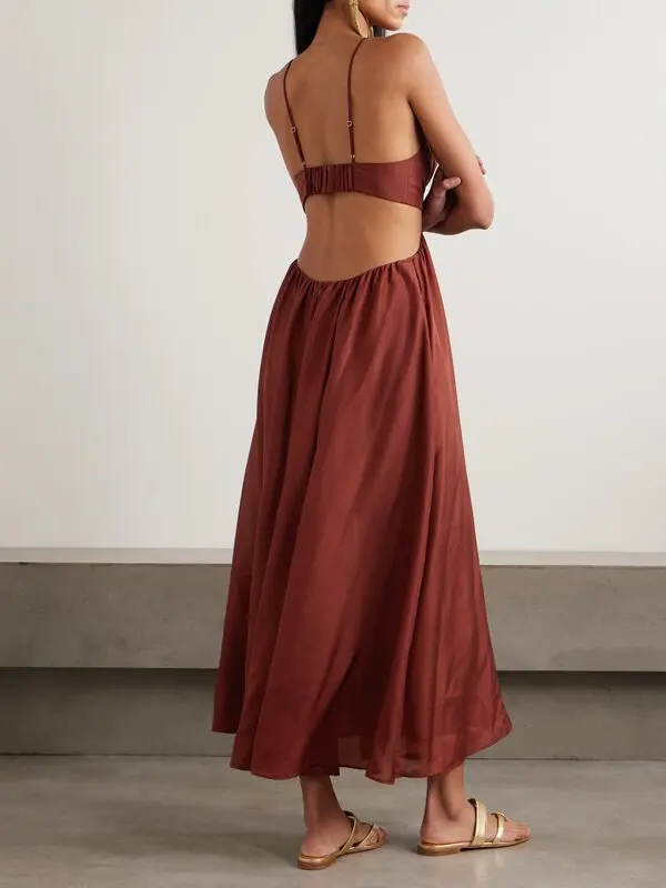Zimmermann Wanderlust Cutout Silk-Poplin Maxi Dress - Burgundy |  Editorialist