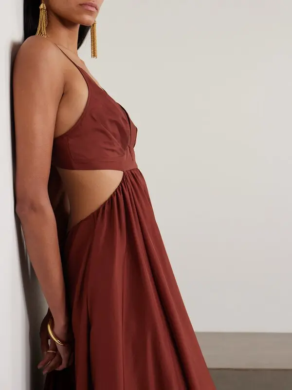 Zimmermann Wanderlust Cutout Silk-Poplin Maxi Dress - Burgundy |  Editorialist