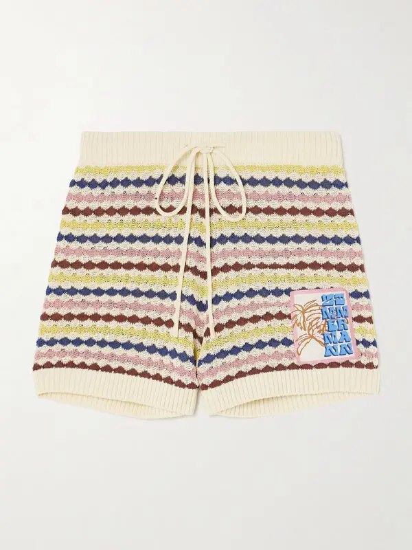 Zimmermann Appliquéd Striped Cotton-blend Shorts - Cream