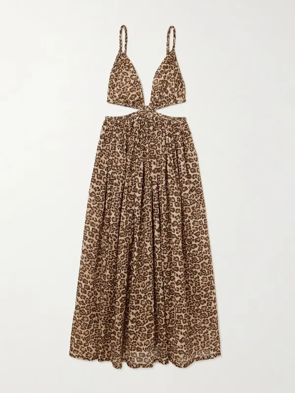 Zimmermann Wanderlust Cutout Leopard-print Cotton-voile Maxi Dress - Animal Print