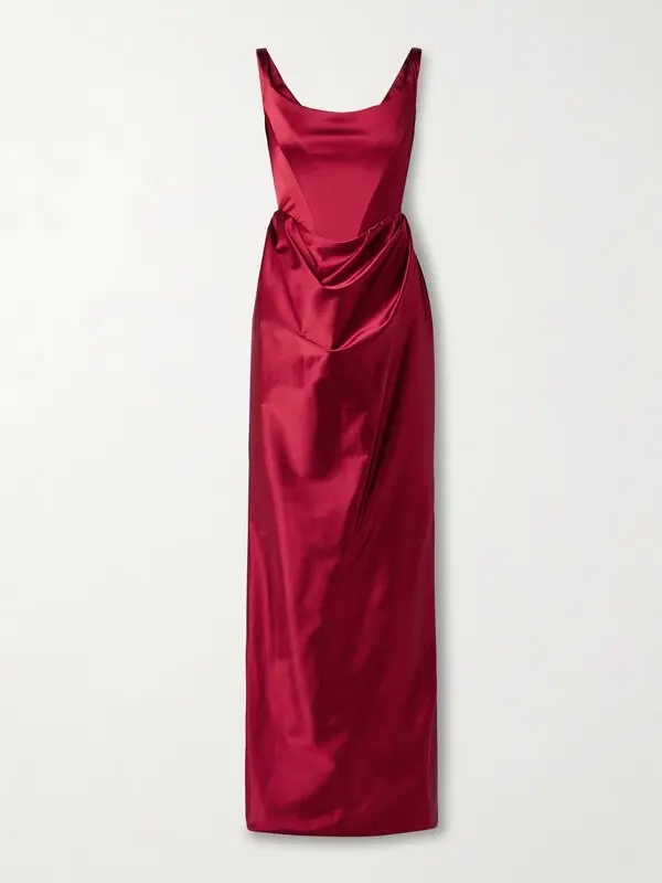 open lace back dress Final Sale Plus Size Satin Strapless Mini Dress with Side Train in Red