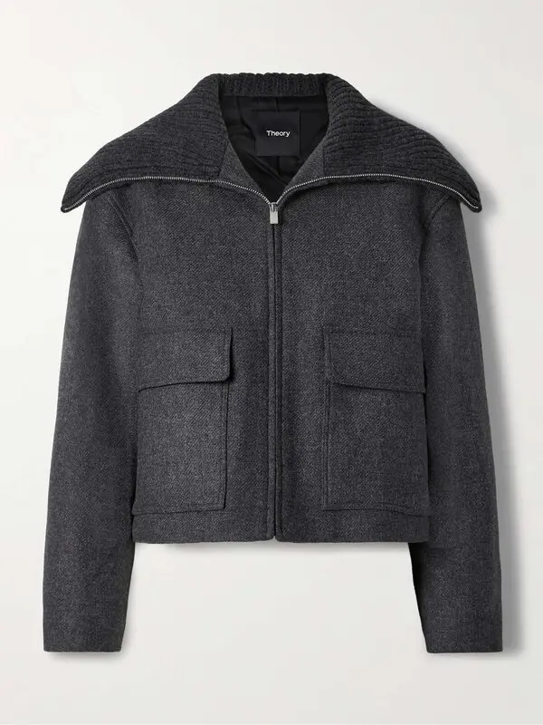 Theory Ribbed Wool-trimmed Wool-blend Twill Jacket - Charcoal