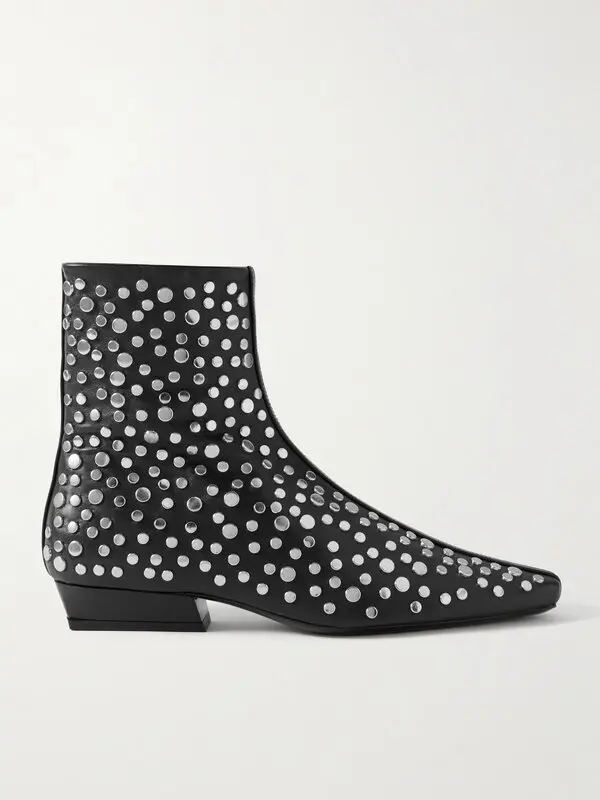 Staud Wally Studded Leather Ankle Boots - Black