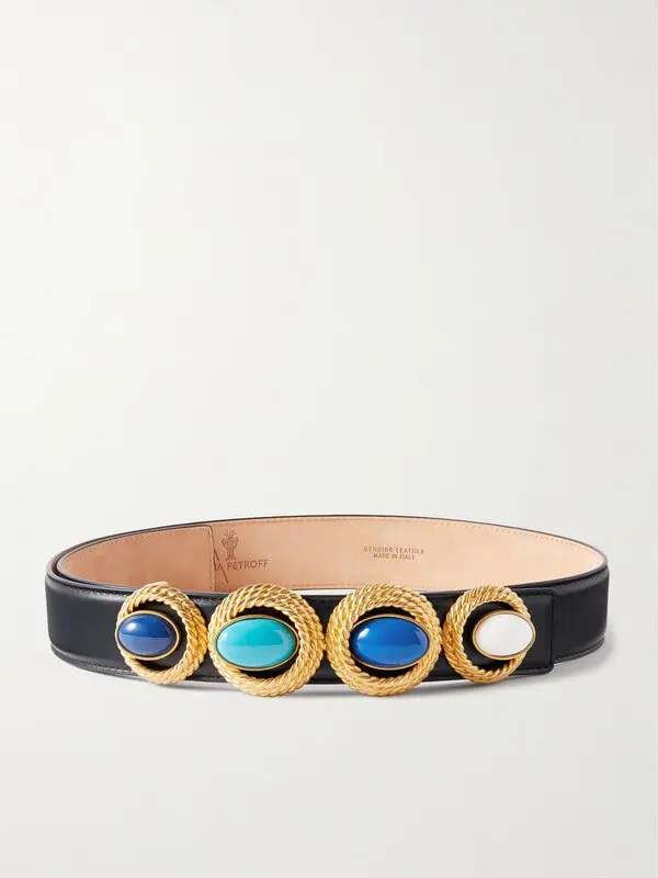 SONIA PETROFF Nest Embellished Leather Belt - Black