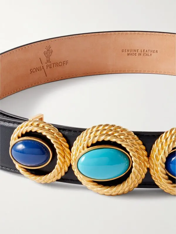 SONIA PETROFF Nest Embellished Leather Belt - Black