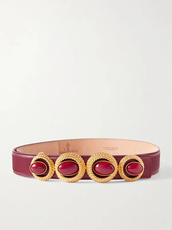 SONIA PETROFF Nest Embellished Leather Belt - Burgundy