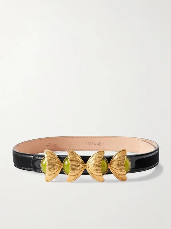 SONIA PETROFF Retro Flower Embellished Belt - Black
