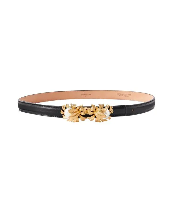 SONIA PETROFF Moonflower Embellished Leather Belt - Black