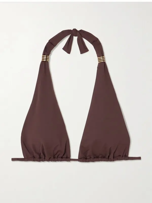 Melissa Odabash Grenada Embellished Halterneck Triangle Bikini Top - Brown