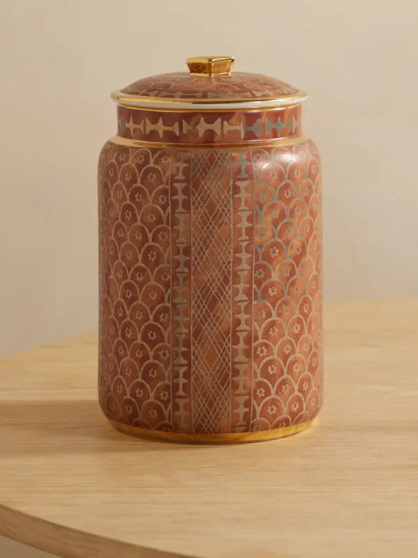 L'Objet Ashanti Large Gold-plated Earthenware Canister - Red