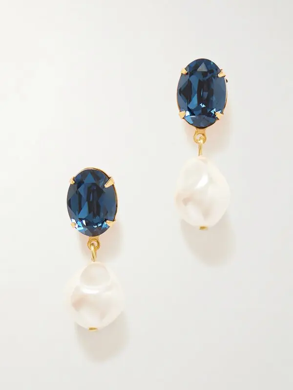 JENNIFER BEHR Tunis Gold-plated, Crystal And Faux Pearl Earrings - Blue