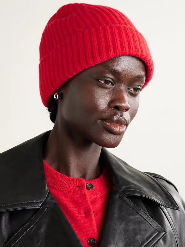 LISA YANG Martigny Ribbed Cashmere Beanie - Red