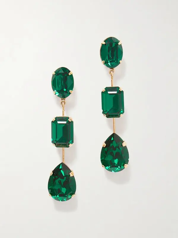 JENNIFER BEHR Allanah Gold-plated Crystal Earrings - Green