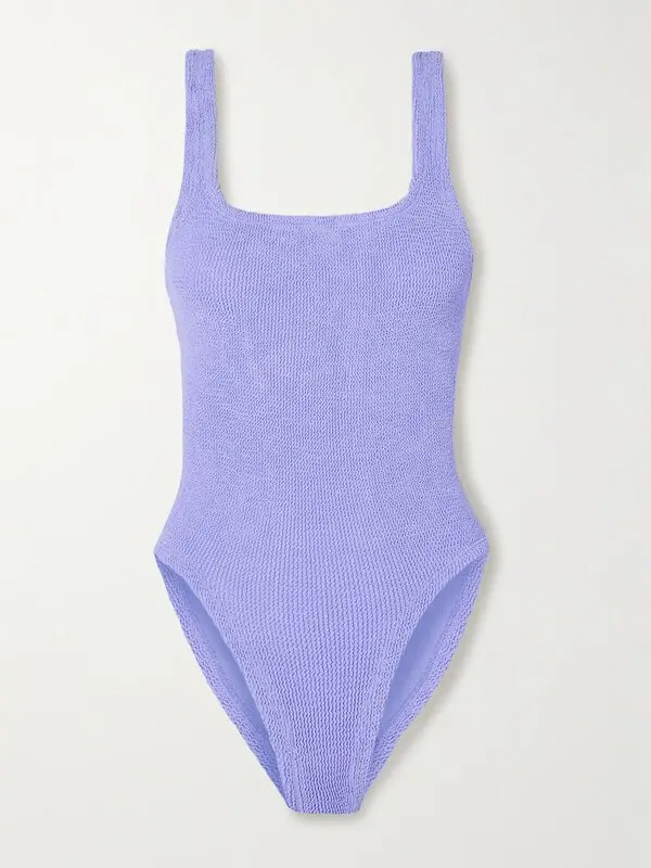 Hunza G Coverage Square Neck Seersucker Swimsuit - Purple