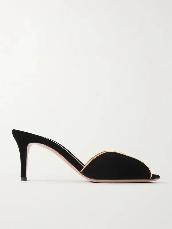 GIANVITO ROSSI 70 Leather-trimmed Velvet Mules - Black