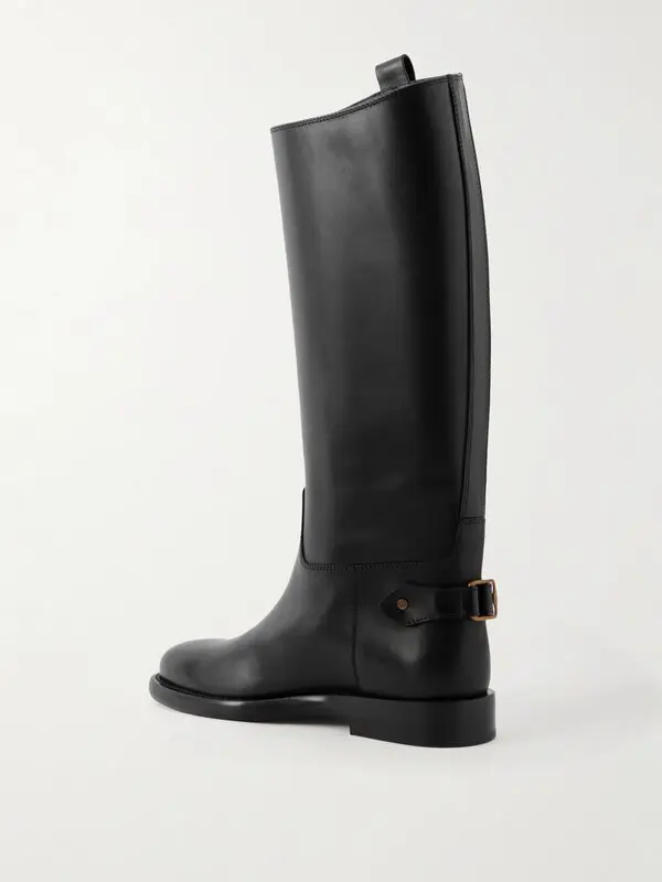 Burberry Buckled Leather Knee Boots