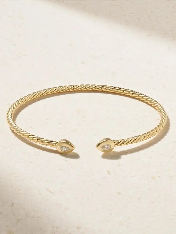 David Yurman Petite Modern Renaissance Cablespira Diamond Cuff - Gold