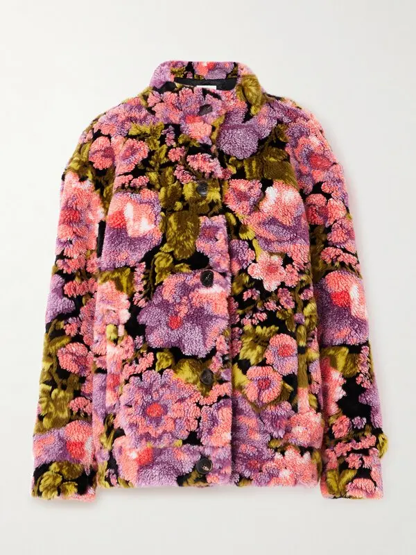 Dries Van Noten Floral-print Fleece Jacket - Pink