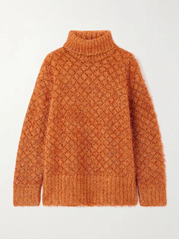 Dries Van Noten Metallic Wool-blend Turtleneck Sweater - Orange