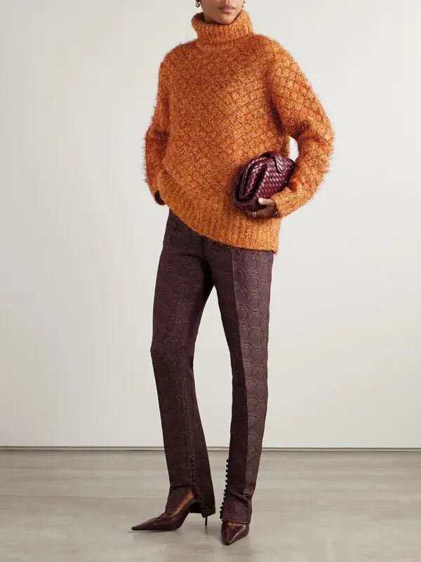 Dries Van Noten Metallic Wool-blend Turtleneck Sweater - Orange