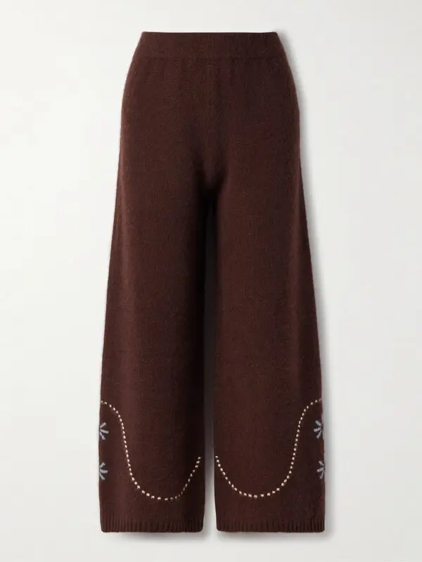 Calle Del Mar Intarsia-knit Cashmere Wide-leg Pants - Brown