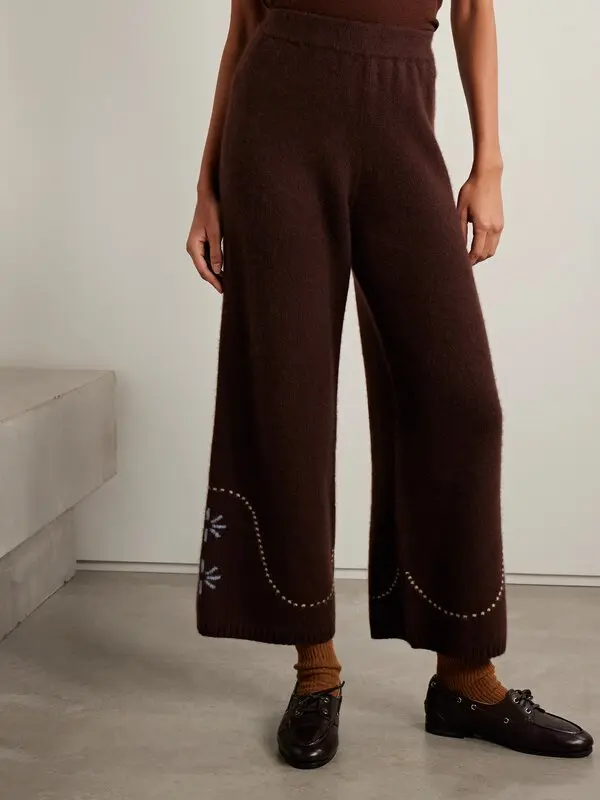 Calle Del Mar Intarsia-knit Cashmere Wide-leg Pants