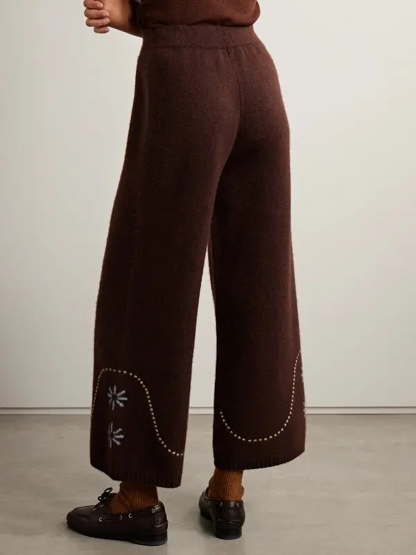 Calle Del Mar Intarsia-knit Cashmere Wide-leg Pants
