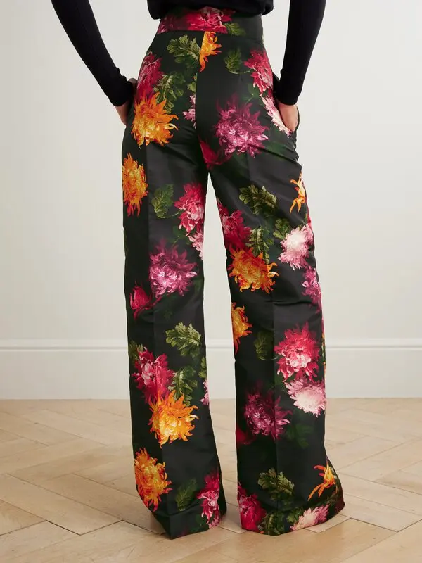 Carolina Herrera Diane Floral-print Wide-leg Pants - Black
