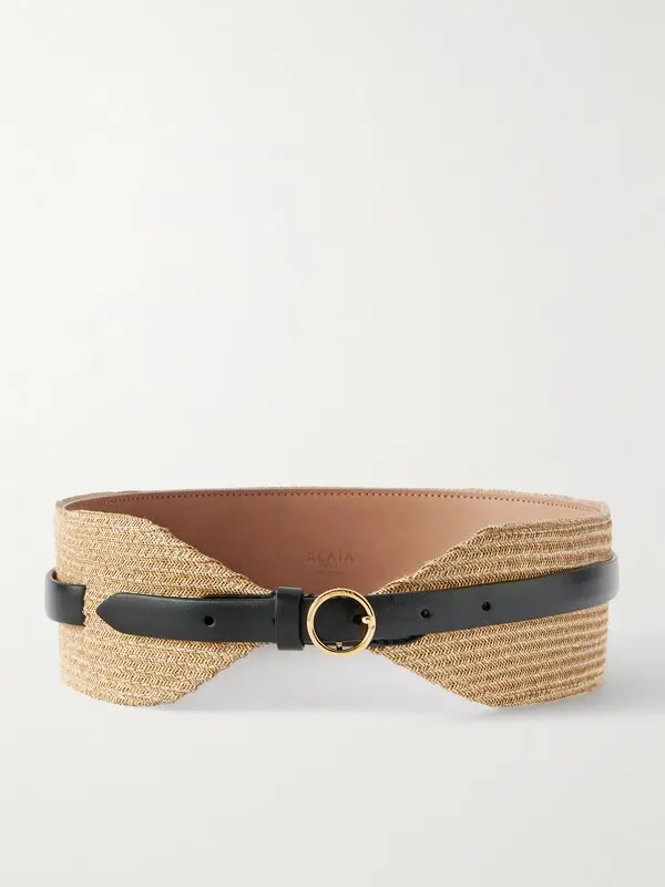 Alaïa Leather-trimmed Raffia Waist Belt - Neutrals