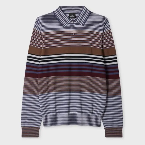 Paul Smith Merino Wool Stripe Long-sleeve Polo Shirt - Purple