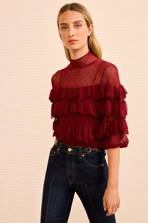 Ulla Johnson Corinna Mock Neck Ruffle Top