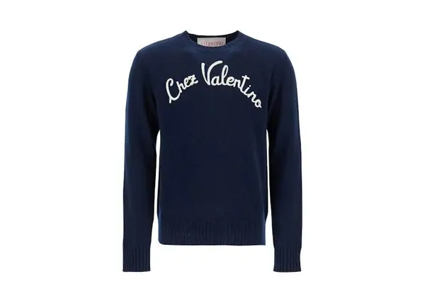 Valentino Garavani Chez Embroidered Wool Crewneck Jumper - Navy Blue