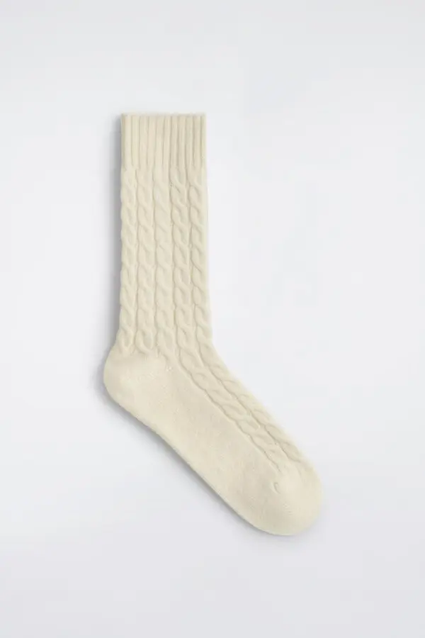 Cos Cable-knit Wool Blend Socks - White