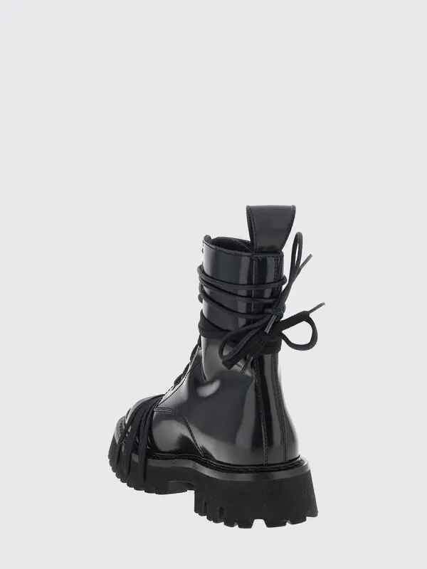 Moschino Leather Lace-up Combat Boots With Metal Cap Toe