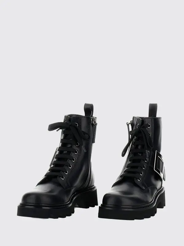ROGER VIVIER Leather Buckled Combat Boots