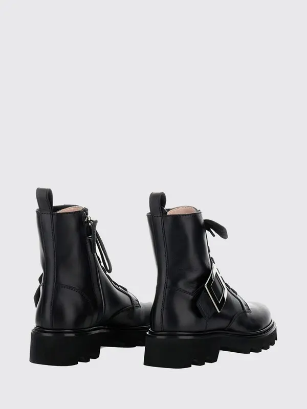 ROGER VIVIER Leather Buckled Combat Boots