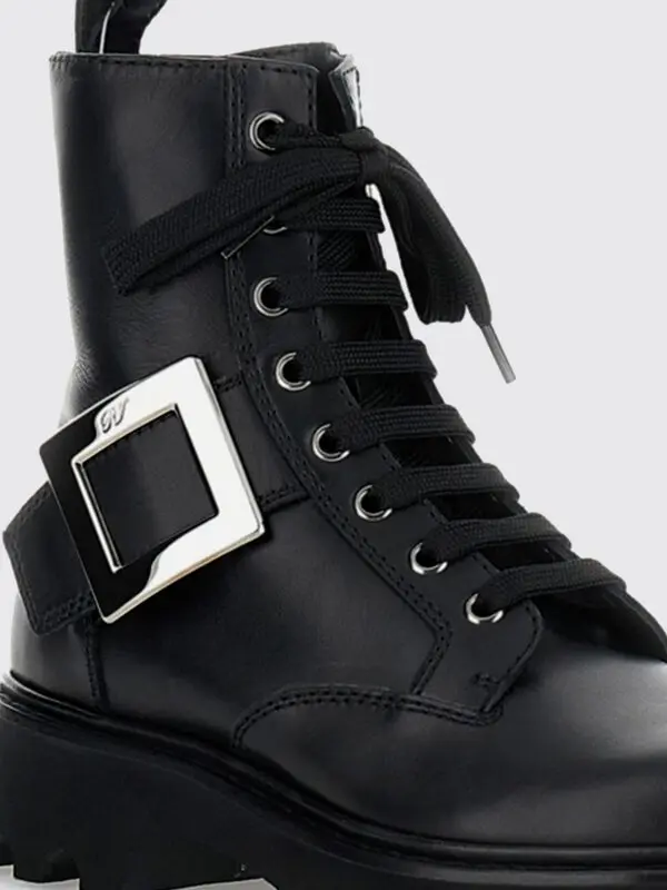 ROGER VIVIER Leather Buckled Combat Boots