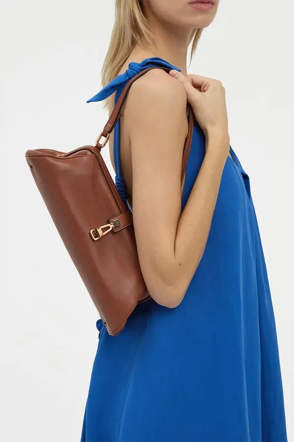 Gabriela Hearst Paola Nappa Leather Baguette Clutch - Cognac