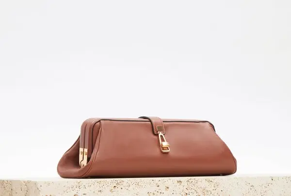 Gabriela Hearst Paola Nappa Leather Baguette Clutch - Cognac