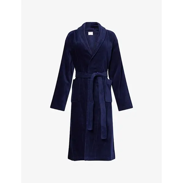 Derek Rose Triton Towelling Cotton Robe - Navy