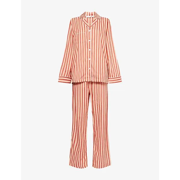 Derek Rose Capri Striped Cotton-poplin Pyjama Set - Red