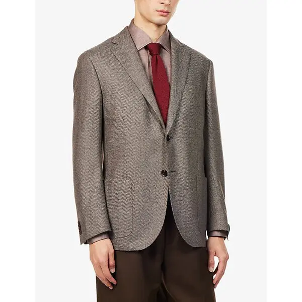 Corneliani Herringbone Single-breasted Wool And Cashmere Blazer