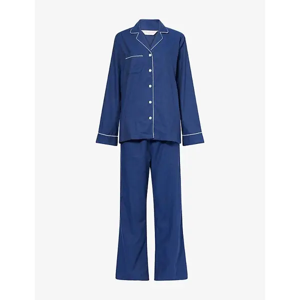 Derek Rose Balmoral Relaxed-fit Cotton-poplin Pyjama Set - Navy