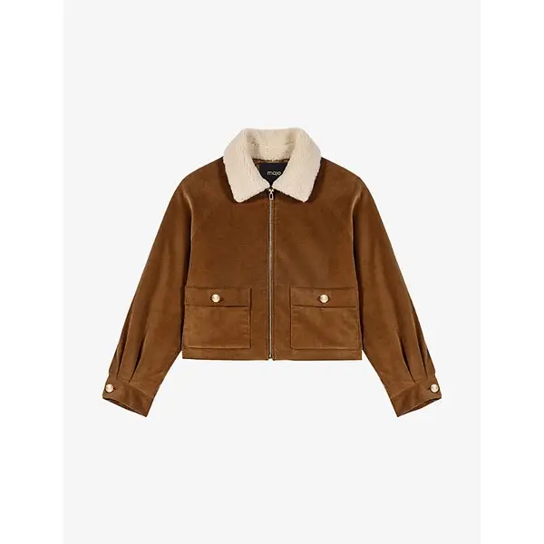 Maje Cropped Shearling-collar Cord Jacket