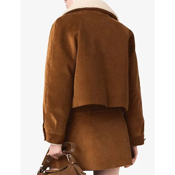 Maje Cropped Shearling-collar Cord Jacket