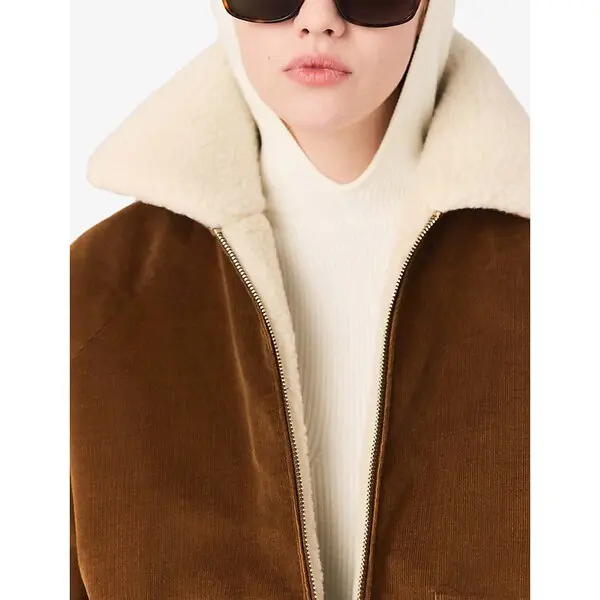 Maje Cropped Shearling-collar Cord Jacket