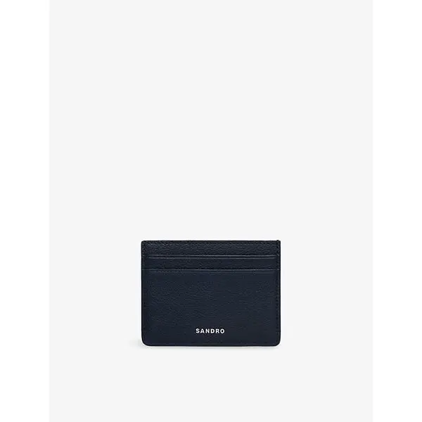 Sandro Logo-embossed Leather Card Holder - Navy Blue