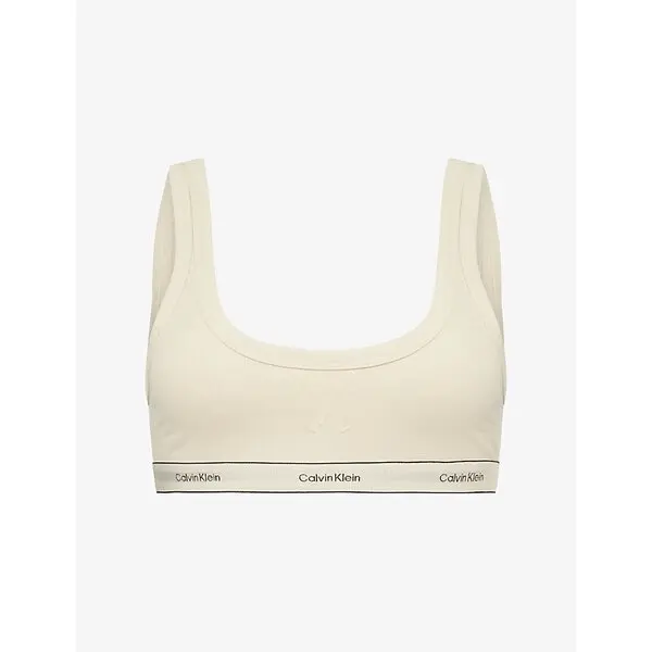 Calvin Klein Heritage Branded Stretch-cotton Bralette - Oyster Gray