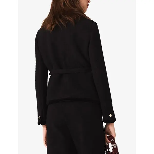 Maje Contrast-trim Belted-waist Tweed Jacket