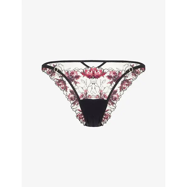 Bluebella Calista Floral Lace Brief - Black/ Cherry Lacquer
